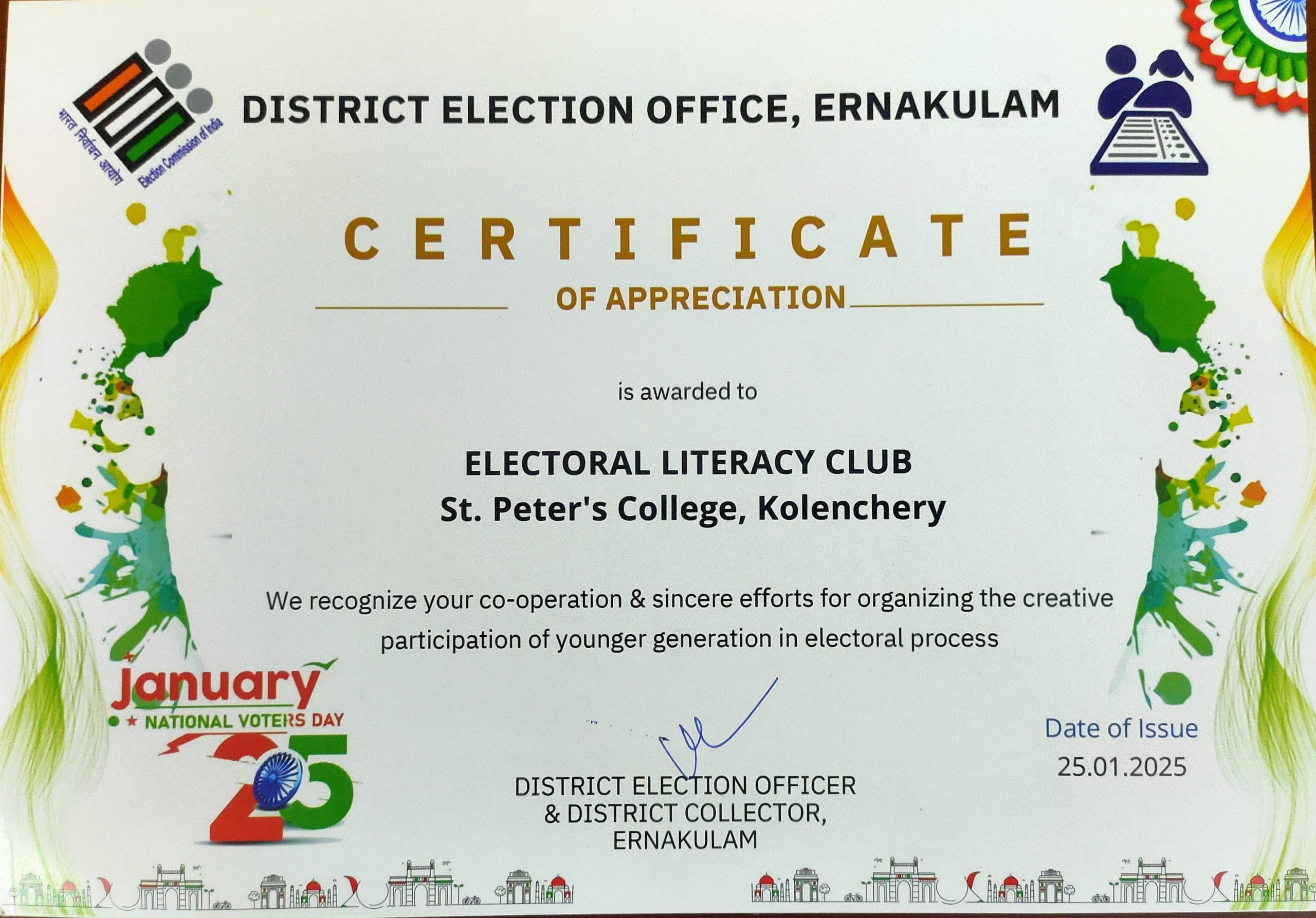 Appreciation Certificate: Electoral Literacy Club (ELC) #St.Peter’s ...